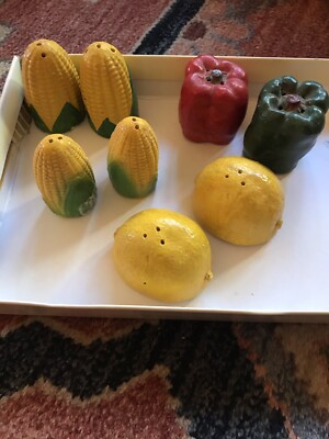 Four Vintage Chalkware Pottery Vegetable Salt & Pepper Sets. | eBay