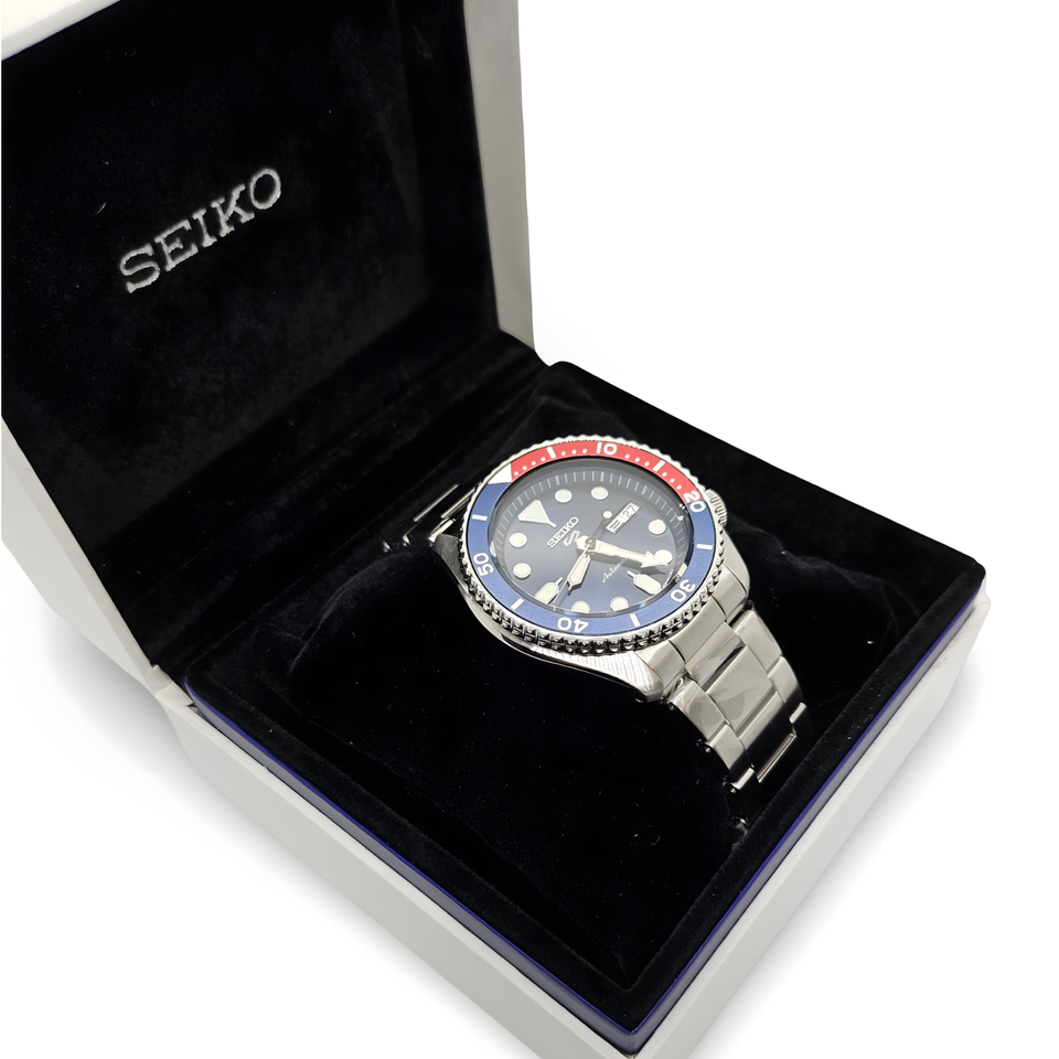 Seiko 5 Gents Automatic Divers Style Sports Watch BLUE PEPSI DIAL - NEW ...