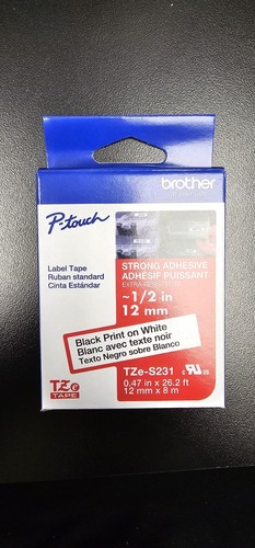 Qty 12 Brother P-Touch TZe-S231 Labeling Tape - Black on White Ready To ...