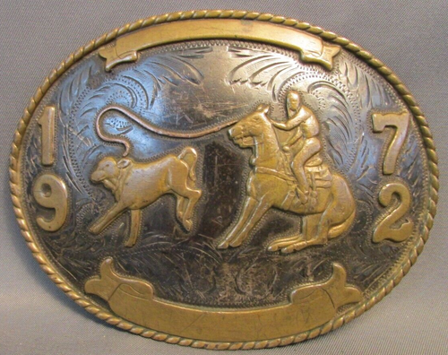 1972 SILVER CALF ROPING TROPHY BELT BUCKLE COMSTOCK SILVERSMITHS ...