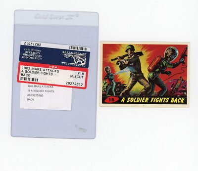 1962 Mars Attacks #18 A Soldier Fights Back PSA Miscut Beautiful Near ...