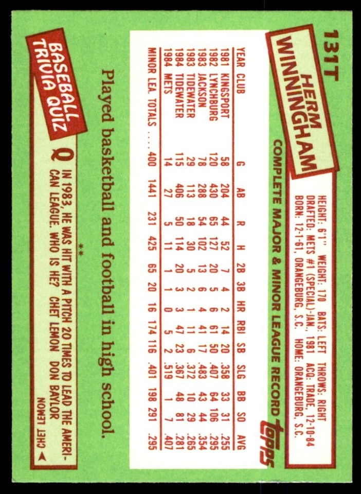 1985 Topps Traded. Herm Winningham . Montreal Expos #131T | eBay
