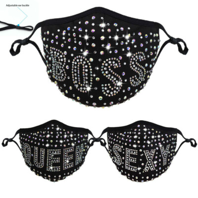 Sparkle Bling Rhinestone Face Mask Washable with Face Mouth Cover ...