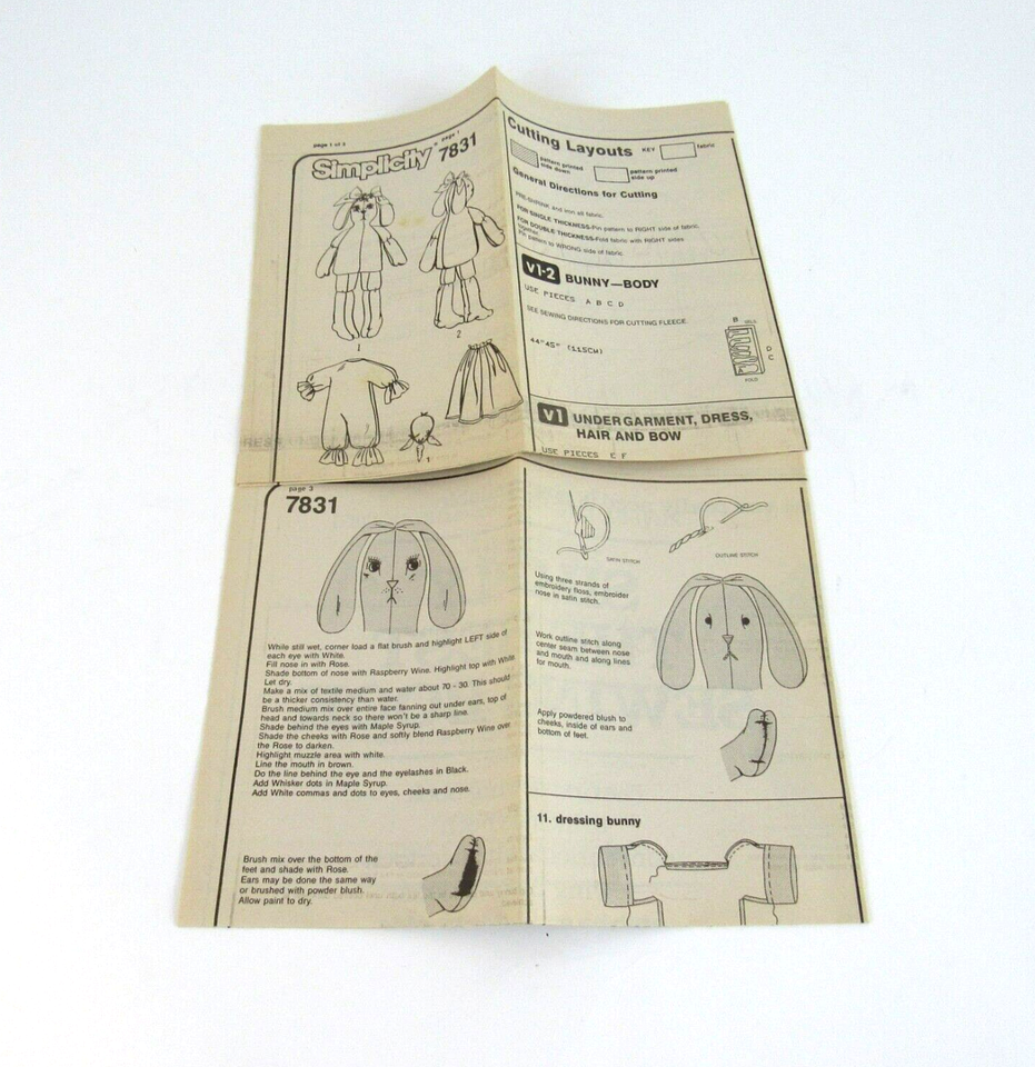 Simplicity Crafts Sewing Pattern #7831 Uncut Stuffed Bunny Rabbit ...