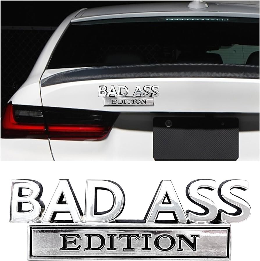 Car Badge Decal Sticker Emblem 3D Metal Silver/Black Bad Ass Edition ...