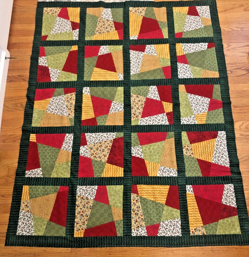 Handmade Quilt Top Stack N Wack Pattern Unfinished Green Red Brown 52 ...