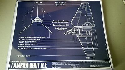 Star Wars Imperial Shuttle Blueprint 11x14 w/ Top Loader Display Star ...