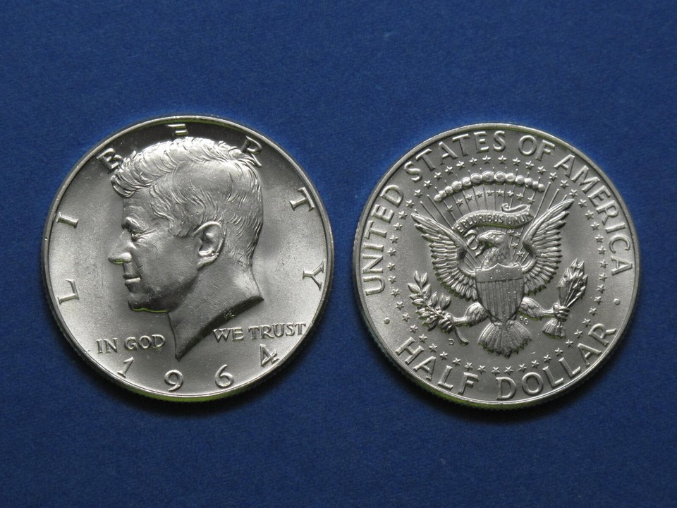 1964D Kennedy Half Dollars BU $10 face - Roll of 20 90% Silver US coins ...