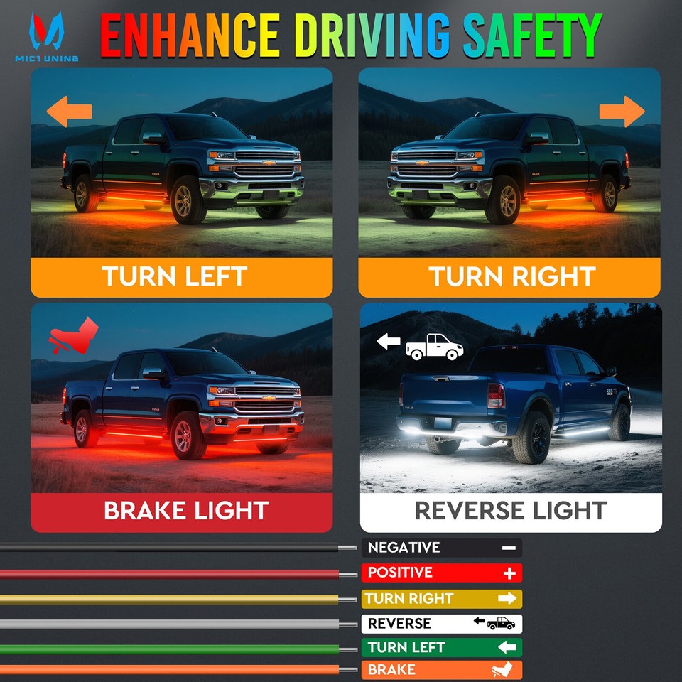 6pcs RGB+IC Dream Color Underglow LED Kits Car Neon Strip Light Music ...