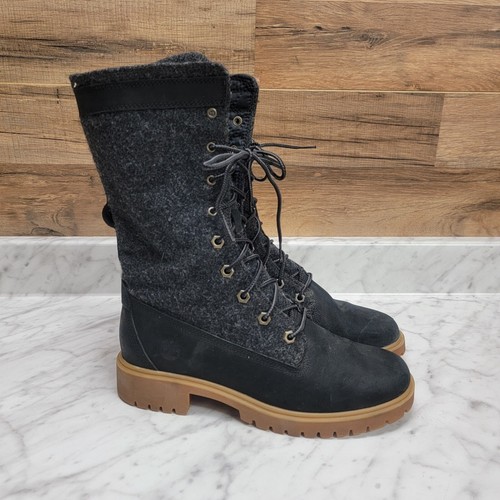 Womens Sz 7 Timberland Jayne Tall Gaiter lace up boots black NXT Wool ...