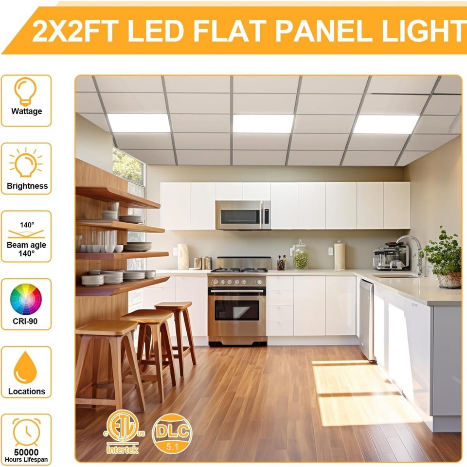 4Pack 2x2 FT LED Light Flat Panel,Dimmable Recessed Drop Ceiling Lights ...