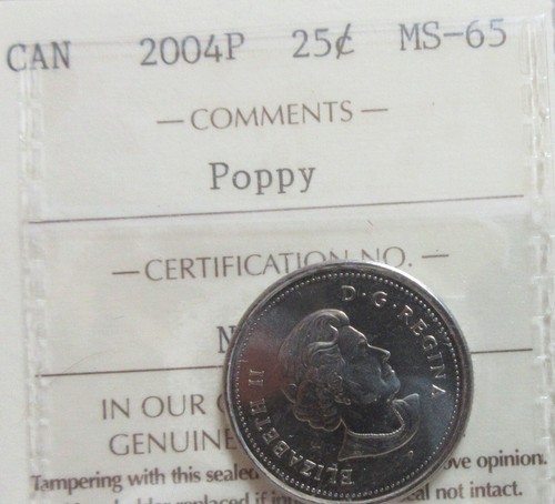 2004 Canada Poppy Quarter Coin ICCS MS 65 Twenty-Five Cents UNC 25 ...