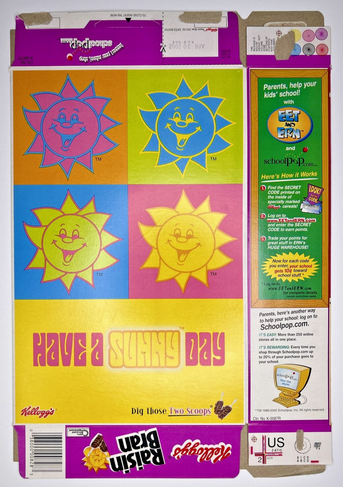 2002 Empty Kellogg's Raisin Bran Metallic Sun 25.5OZ Cereal Box SKU ...