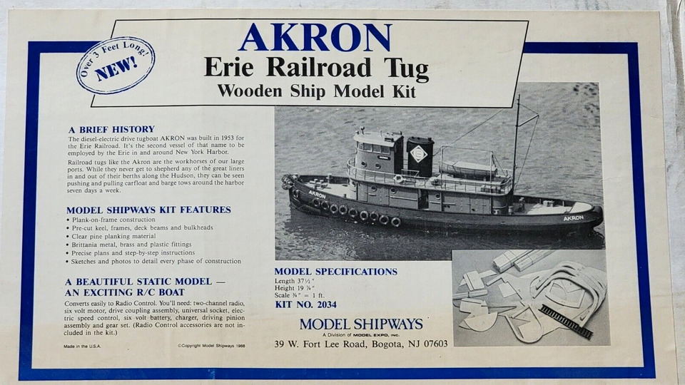 Model Shipways AKRON Erie Railroad Tug Wooden Ship Model Kit 2034 - NEW ...
