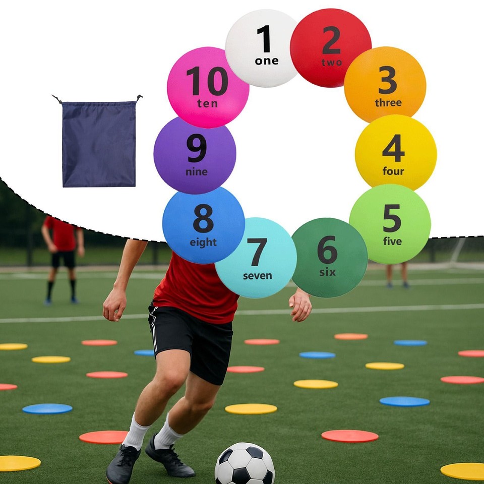 10x Numbered Markers Flat Cones Round Multicolor Floor Dots Football ...