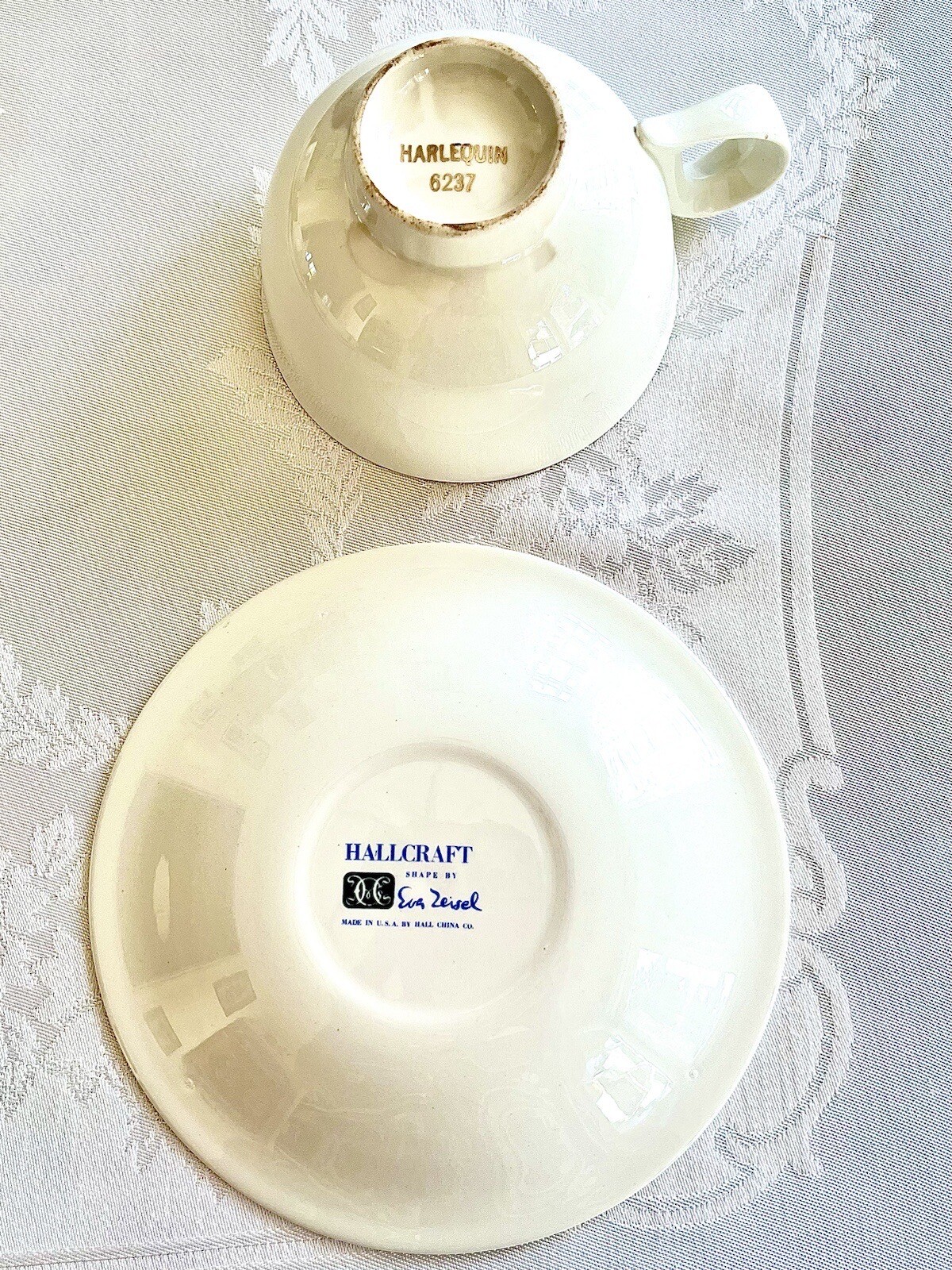 HARLEQUIN HALLCRAFT EVA ZEISEL 6 CUPS & SAUCERS ATOMIC AGE EUC MID ...