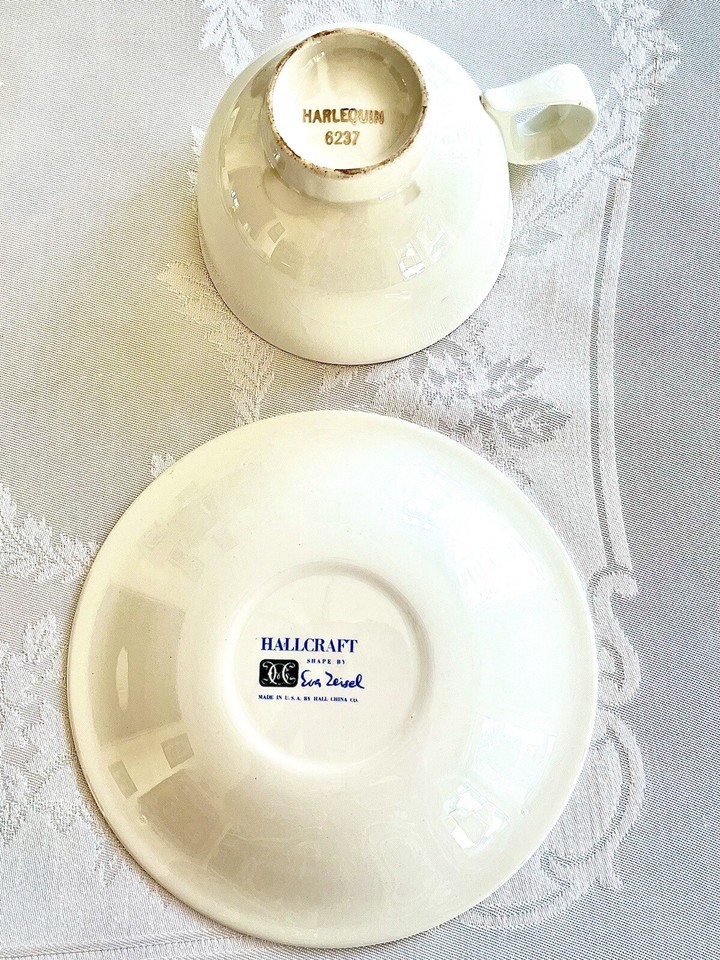 HARLEQUIN HALLCRAFT EVA ZEISEL 6 CUPS & SAUCERS ATOMIC AGE EUC MID ...