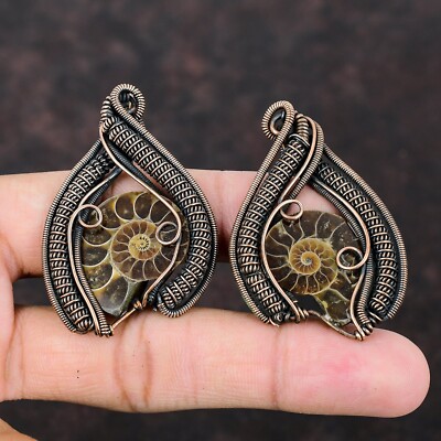 Ammonite Fossil Wire Wrapped Drop/Dangle Earrings Copper Jewelry For ...