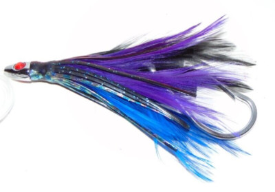 PURPLE BLACK FEATHER RIGGED SALTWATER FISHING LURE TUNA,MARLIN,DORADO ...