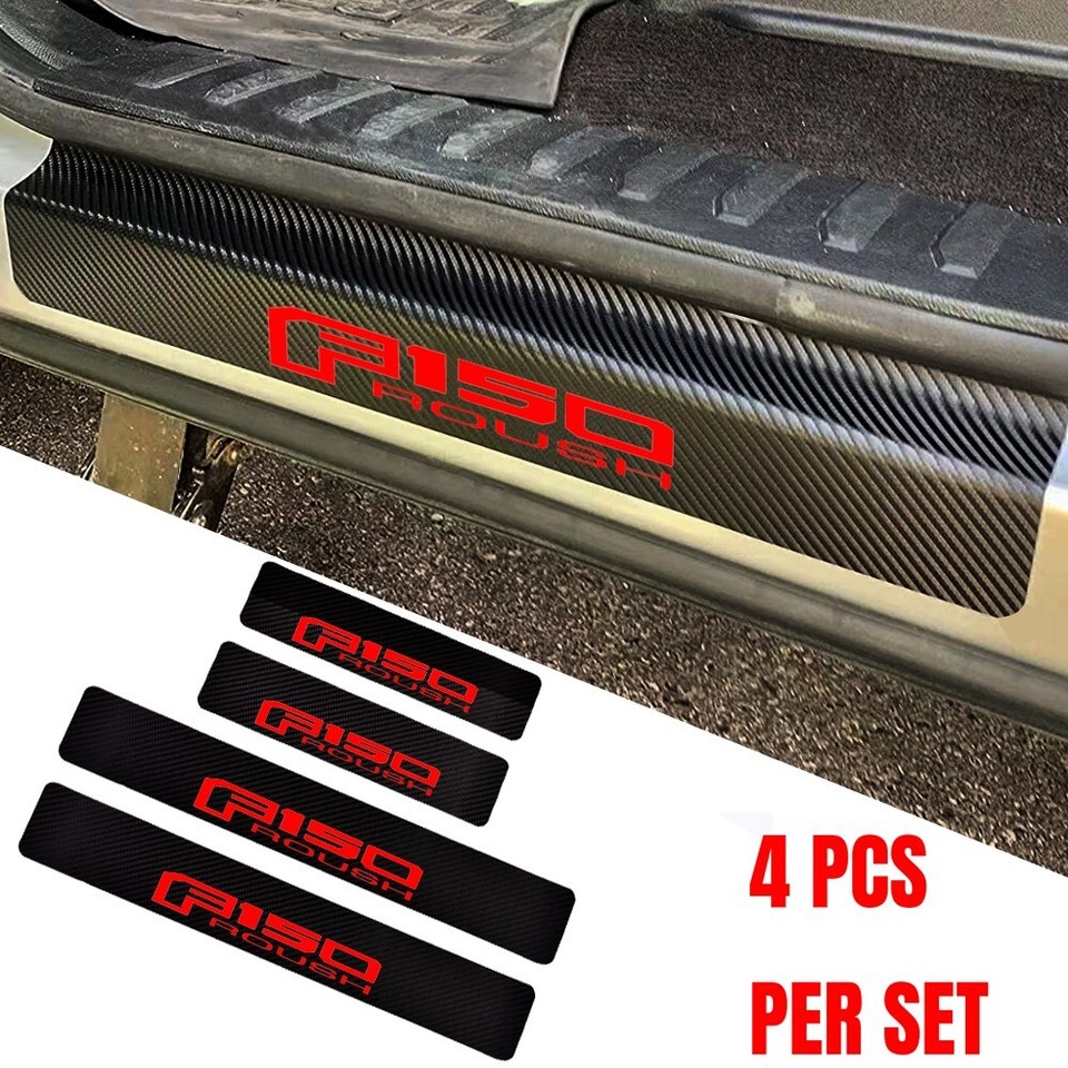 4 Pcs Red Carbon Fiber Leather Car Door Sill Protector Sticker for F150 ...