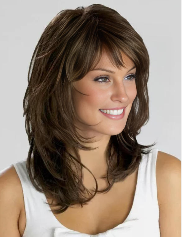Medium Wavy Layered Cut Synthetic Hair Capless Wigs Women Natural Daily ...