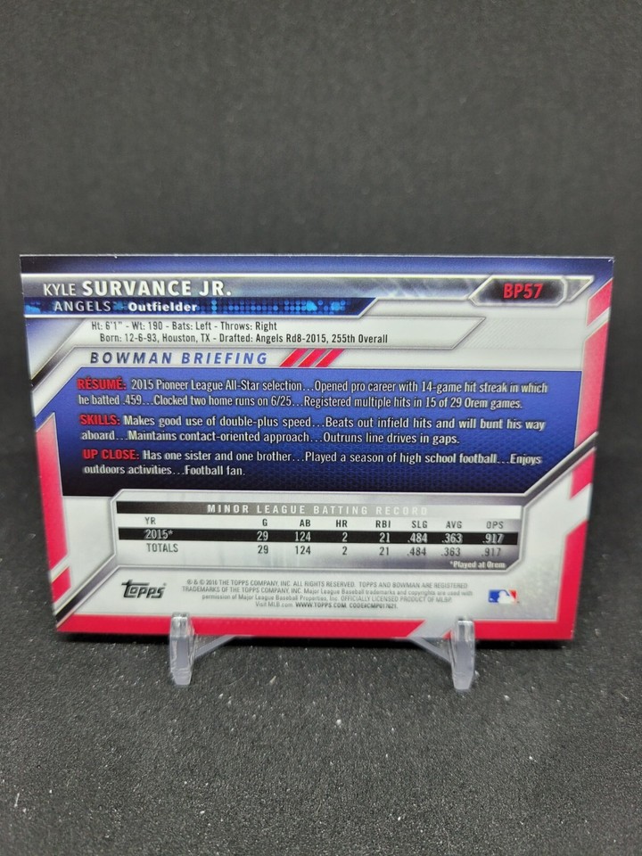 Kyle Survance Jr. 2016 1st Bowman Prospect BP57 | eBay