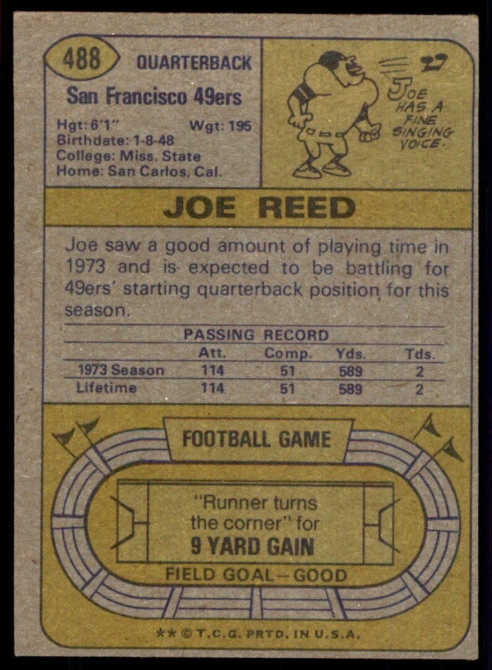 1974 Topps Joe Reed Football Card San Francisco 49ers #488 | eBay