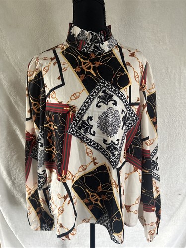 Women’s Geometric Print Long Sleeve Blouse with Turtle Neck Size Medium ...