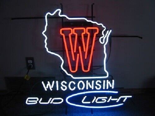 Wisconsin State Map W WI Beer 24"x20" Neon Light Sign Lamp Bar Open ...