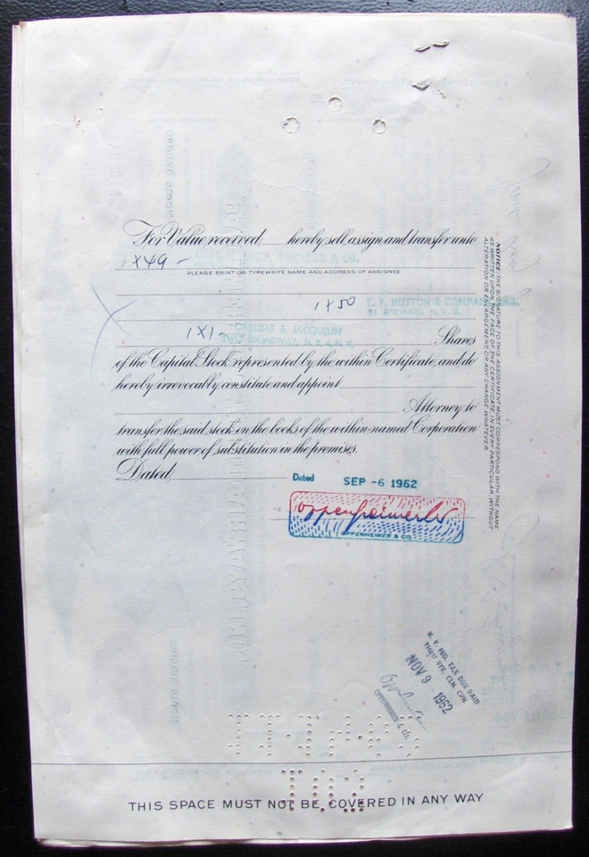 Pan American World Airways stock certificate Payee Oppenheimer & Co ...