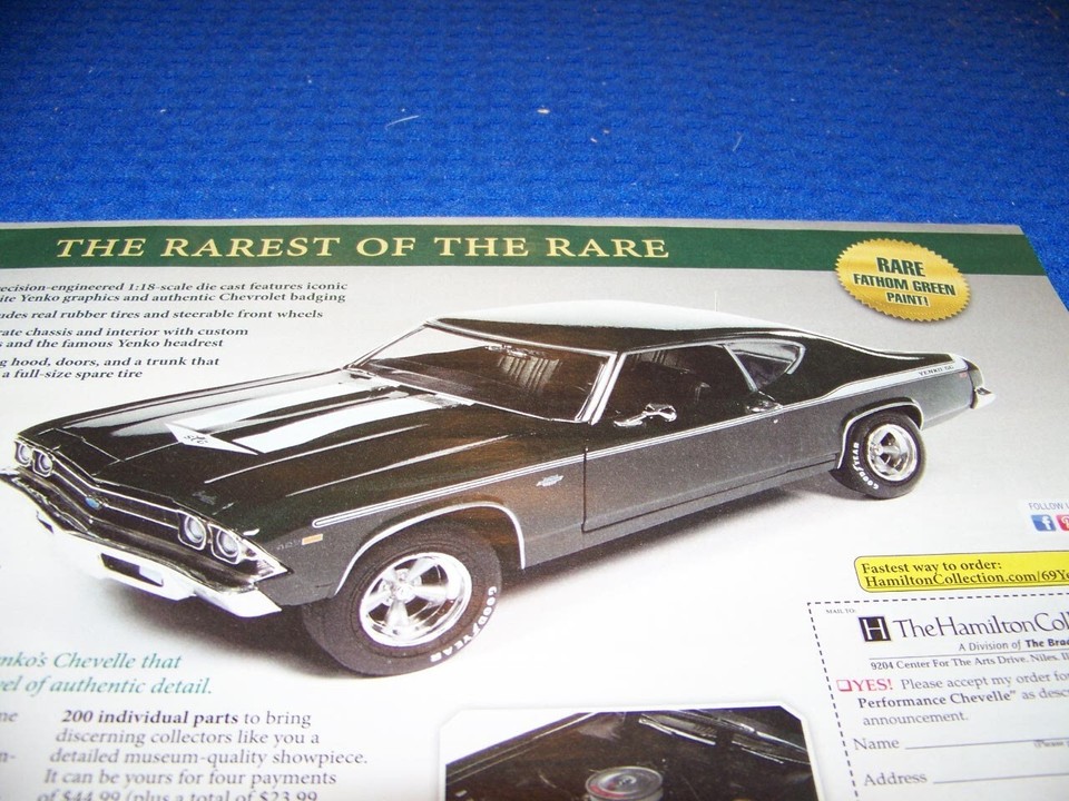 HAMILTON COLLECTION 1969 YENKO CHEVELLE 1:18 diecast... 1-PAGE SALES AD ...