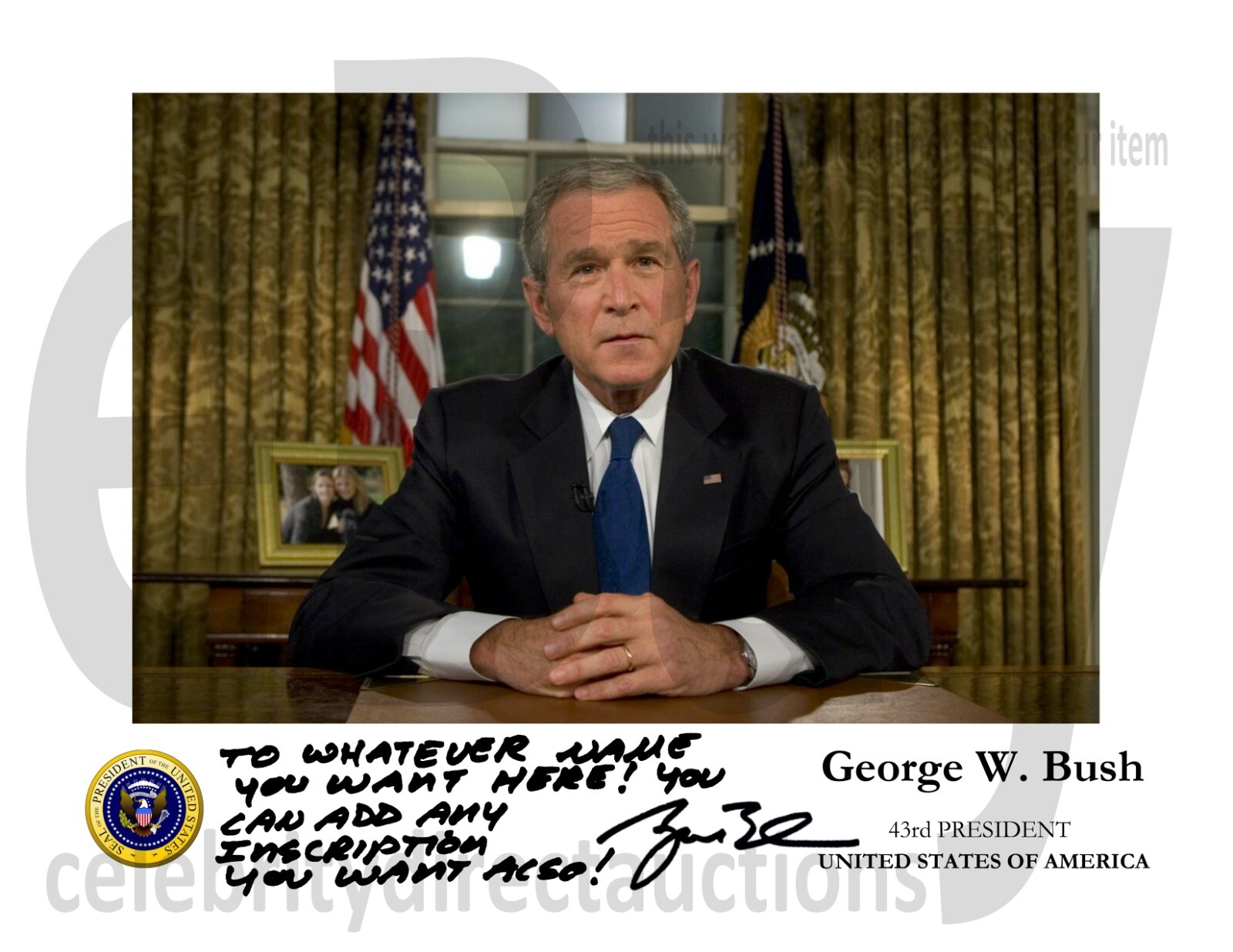 PERSONALIZED President George W. Bush autographed 11x8.5 portrait photo ...