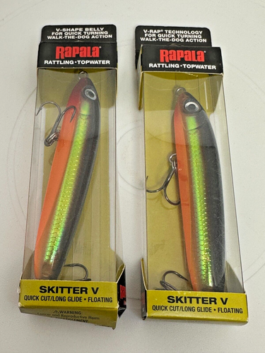 2pc Rapala SKITTER V Quick Cut Long Glide Floating Rattling Topwater ...