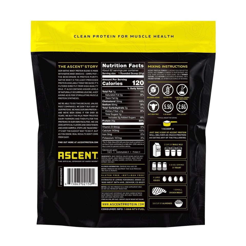Ascent 100% Whey, Native Whey Protein Blend, Vanilla Bean, 4.25 lbs | eBay