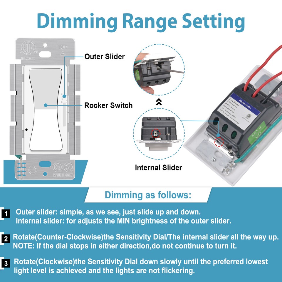 10 Packs LED Decora Rocker Dimmer, Single & 3-Way Switch, CFL 600W ...
