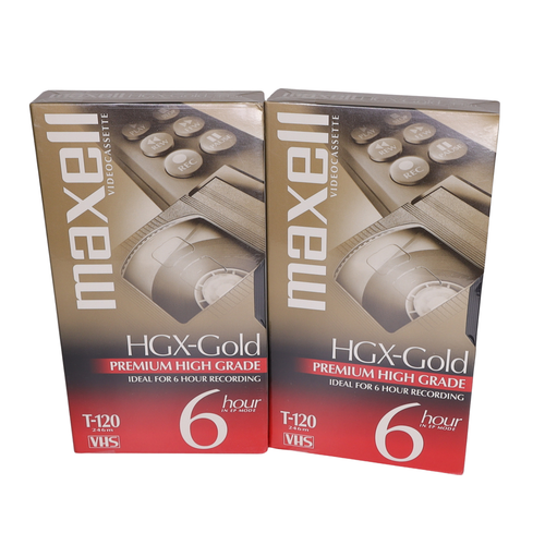 Two Maxell T-120 HGX-Gold Premium High Grade 6 Hour VHS Blank Tapes ...