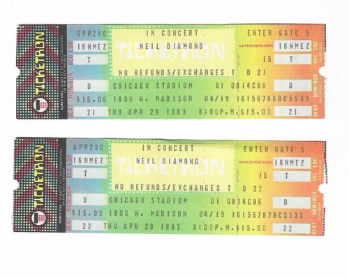 Neil Diamond Unused Concert Tickets From April 28, 1983 | eBay