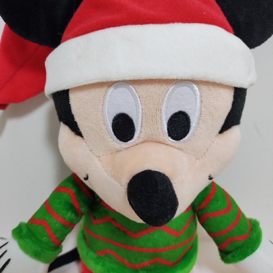 Kohls Cares Mickey Mouse Santa Plush Stuffed 13 Inch Green & Red Stripe ...