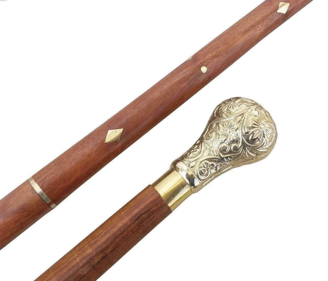Walking Cane Stick Victorian Vintage Solid Brass Ball… - Gem