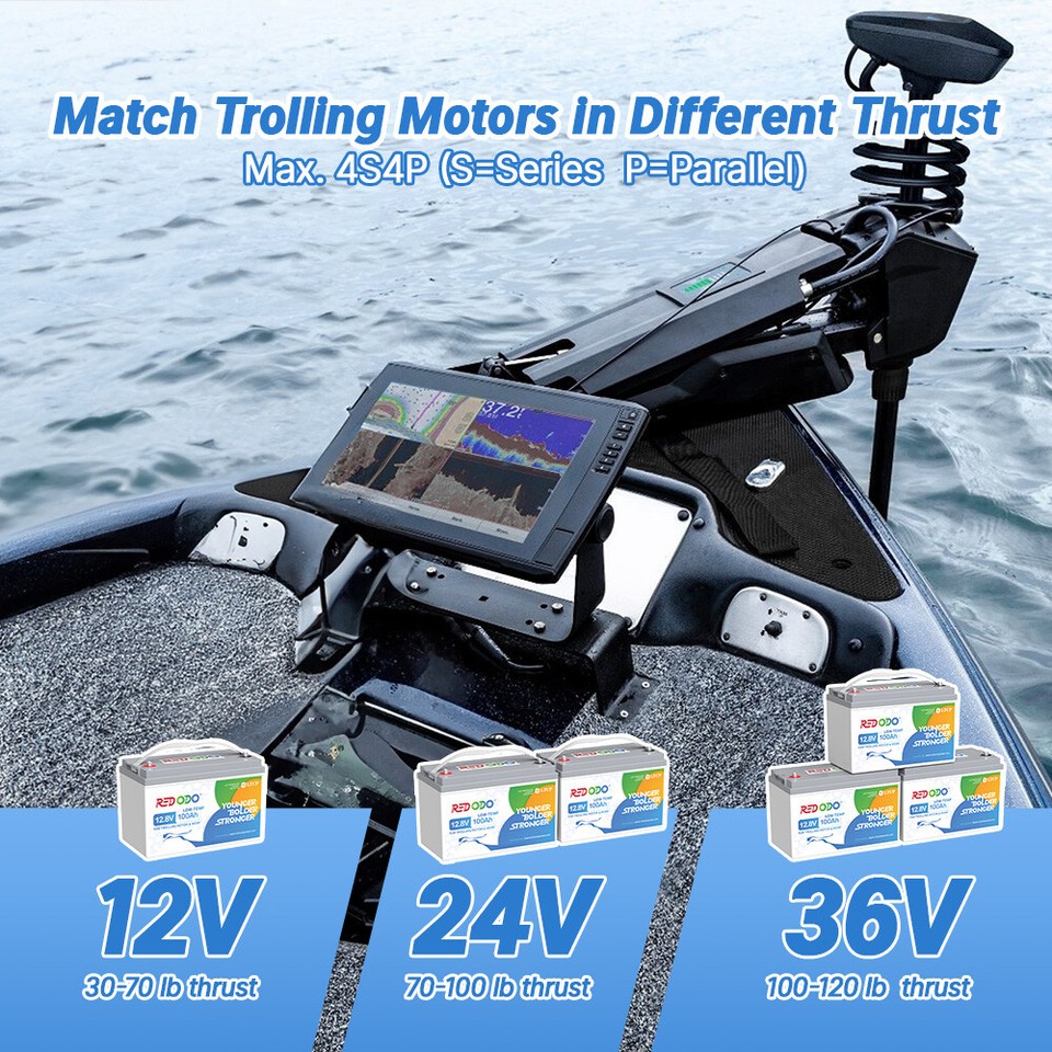 1/2/3/4 Pack 12V 100Ah LiFePO4 Battery Low Temp Cut-off for Trolling ...