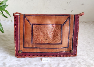 1930s Vintage Primitive Handmade Floral Design Leather Purse Bag ...