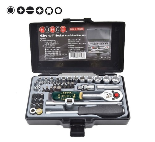 FORCE 2421 42pc 1/4" Dr. Socket & Accessories Set: Ratchet, Socket, Extension | eBay
