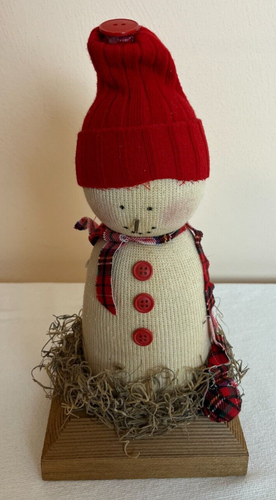 Snowman Cloth & Wood Block Stand Figurine Christmas Holiday 12" | eBay