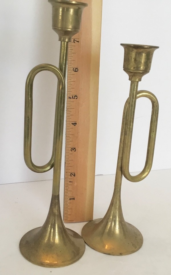 Brass Trumpet Bugle Horn Taper Votive Candle Holders Christmas Decor 2 ...