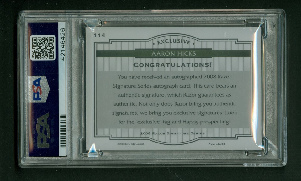 Aaron Hicks 2008 Razor Signature Series Rookie on Card Autograph #114 ...