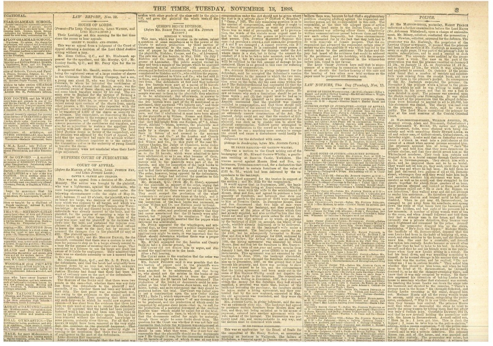 Jack the Ripper. London Times 1888 July to December Over 150 original ...