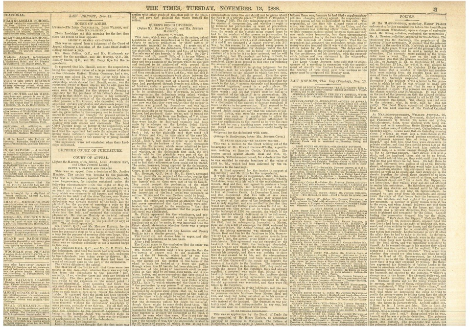 Jack the Ripper. London Times 1888 September to December 150 Plus ...