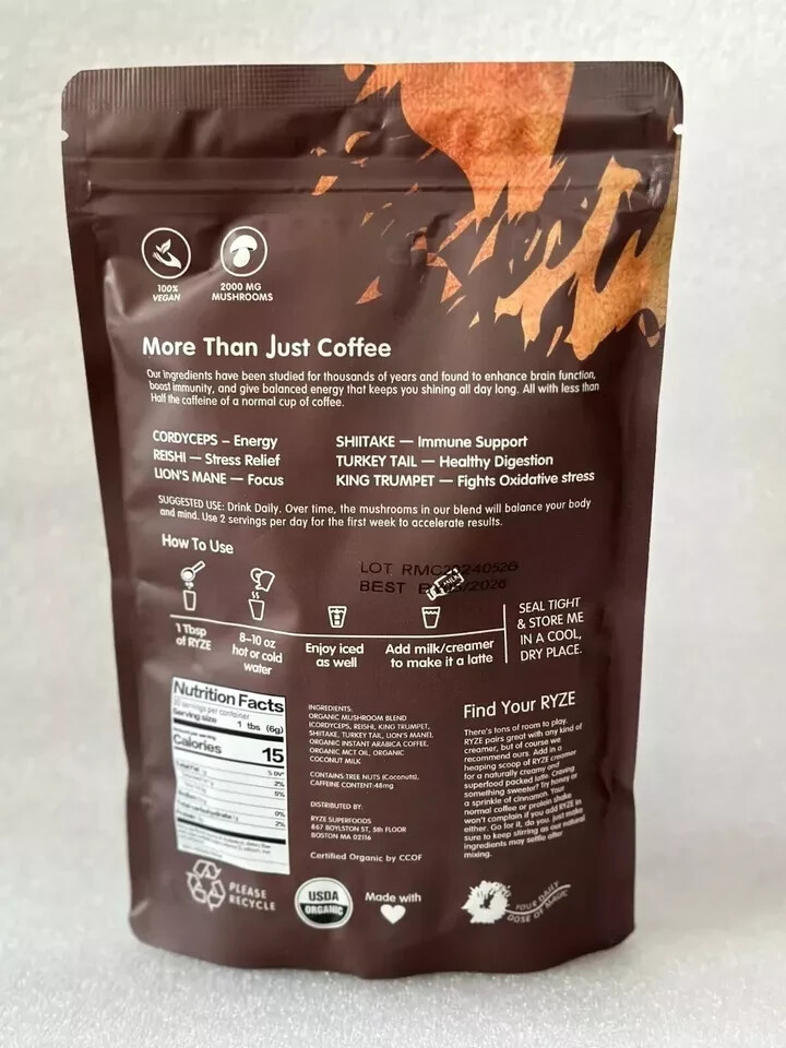 ORGANIC RYZE MUSHROOM COFFEE Brand New Bag 30 Servings - Fast shipping ...