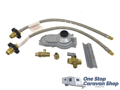 Twin Gas Regulator Kit w/ 2x450mm Hand Wheel Flexi Pigtails (50 ...