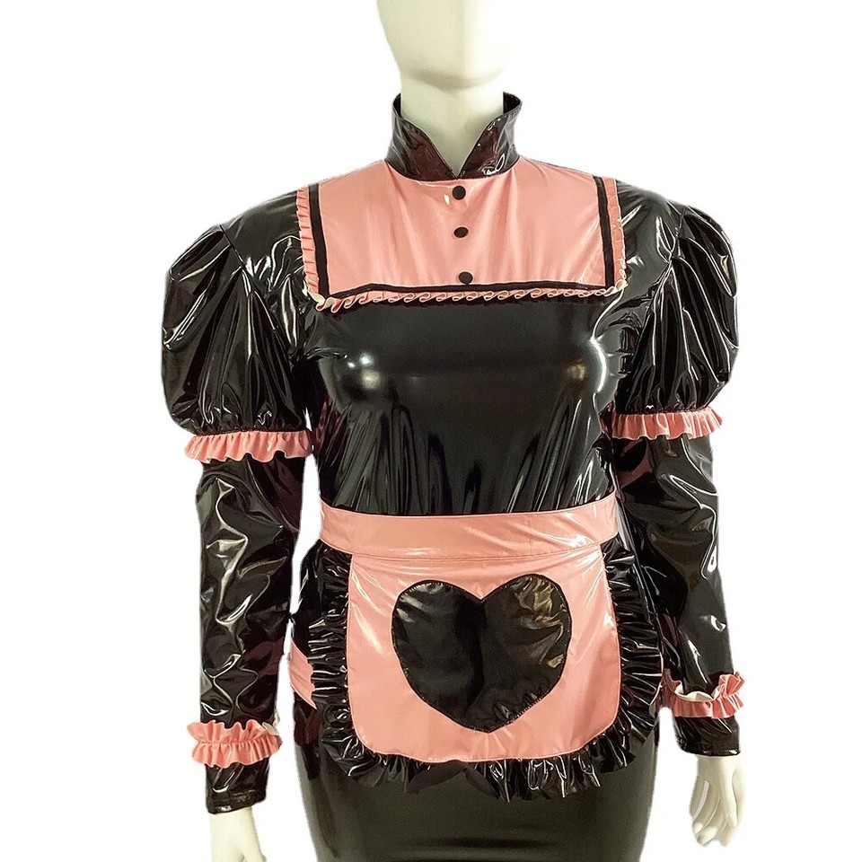 Wetlook Role Play Maid Outfit Lockable Long Hobble Dress with Apron ...